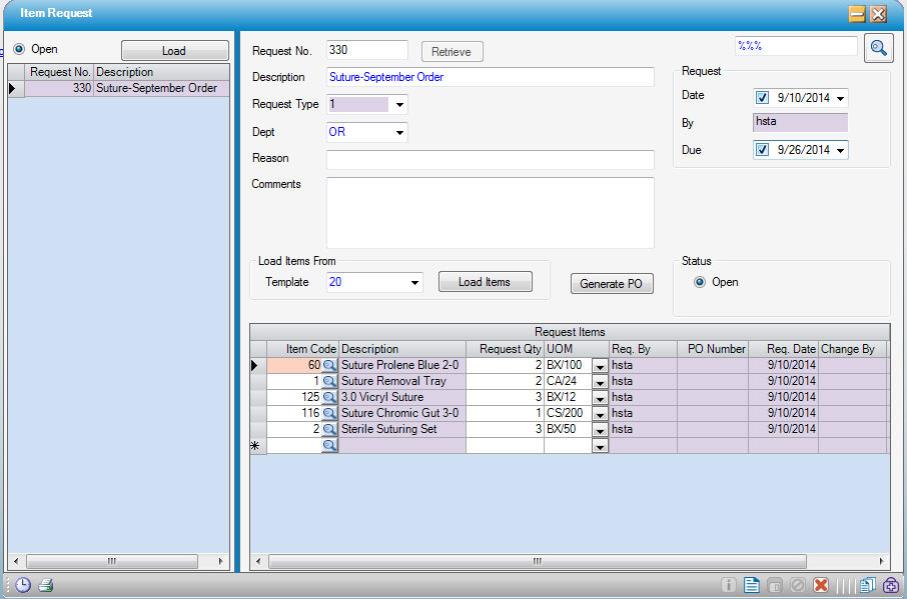 Create New Item Request