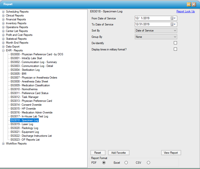 E63018 - Specimen Log