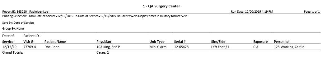 E63020 - Radiology Log